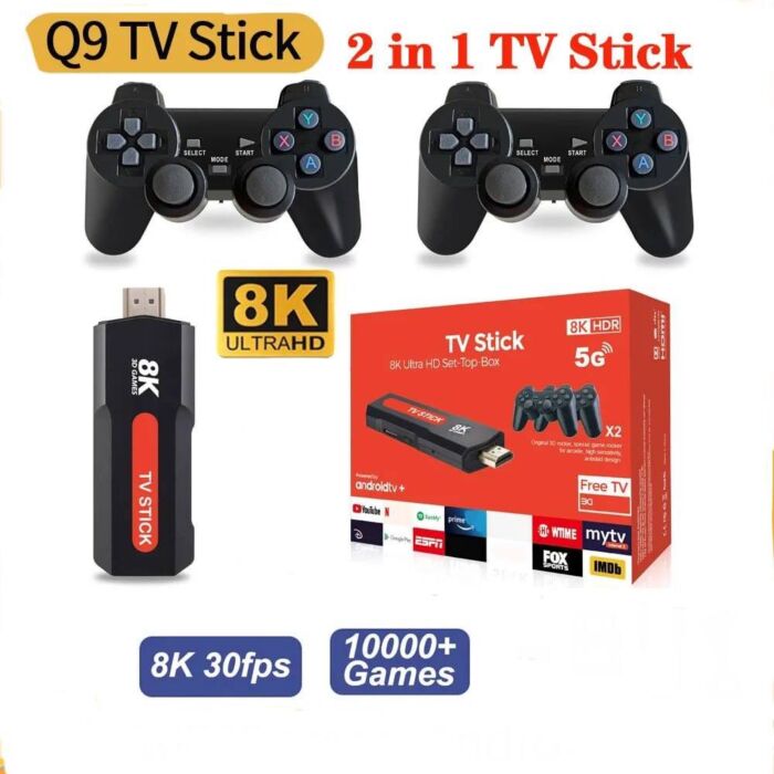 Q9 Dual System Game Stick 8K Retro Video Games Console with Wireless Controller 64G TV Sticks ...